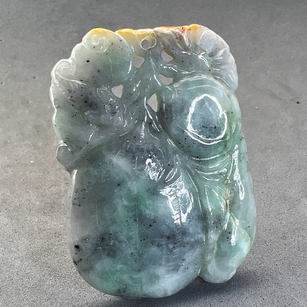 Estate Sale: Vintage Hand Carved Jadeite Pendant of Scepter, Prosperity ...