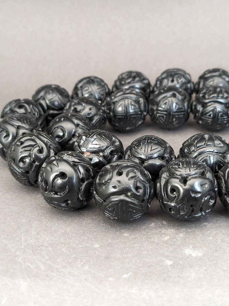 Vintage Jet Bead: One Bead Hand Carved Black Jet Bead of Longevity and ...