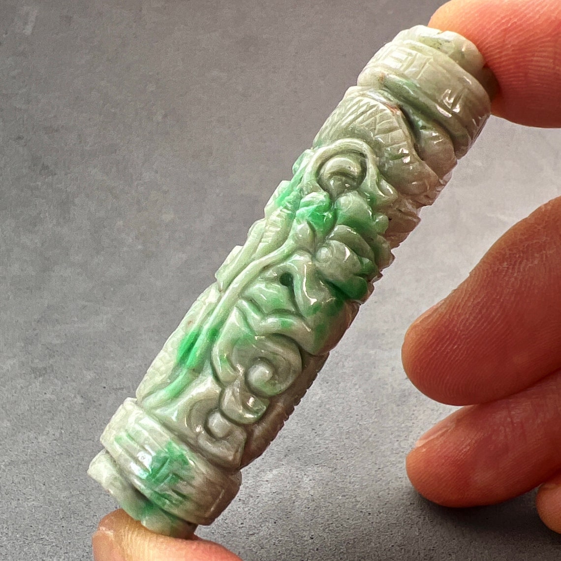 Jade Carving: One1hand Carved Natural Color Jade Tube Bead - Etsy