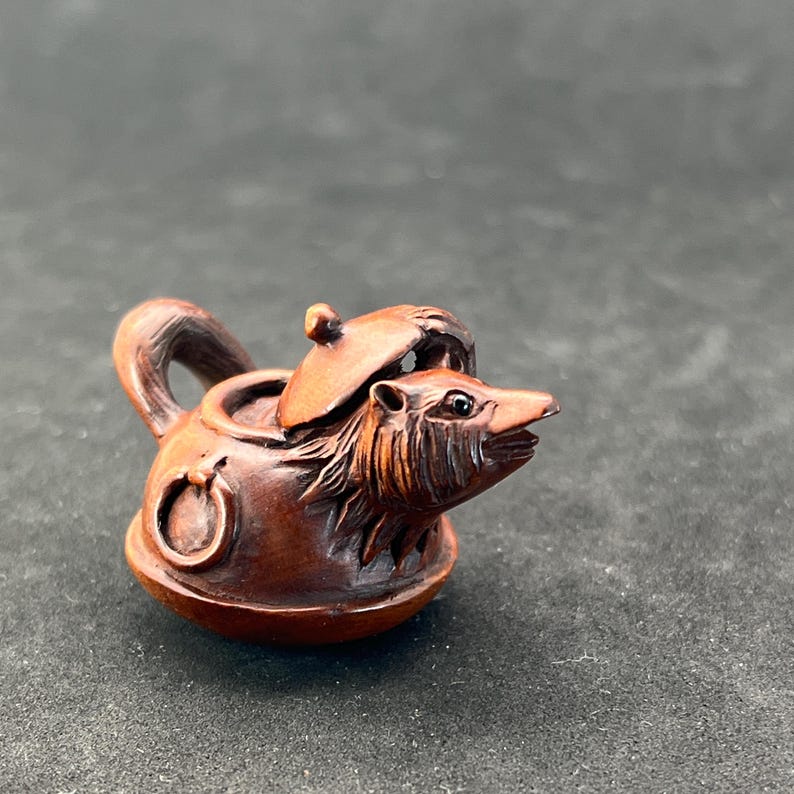 Hand Carved Boxwood Netsuke of Tanuki, Mythical Animal, Friendship ...