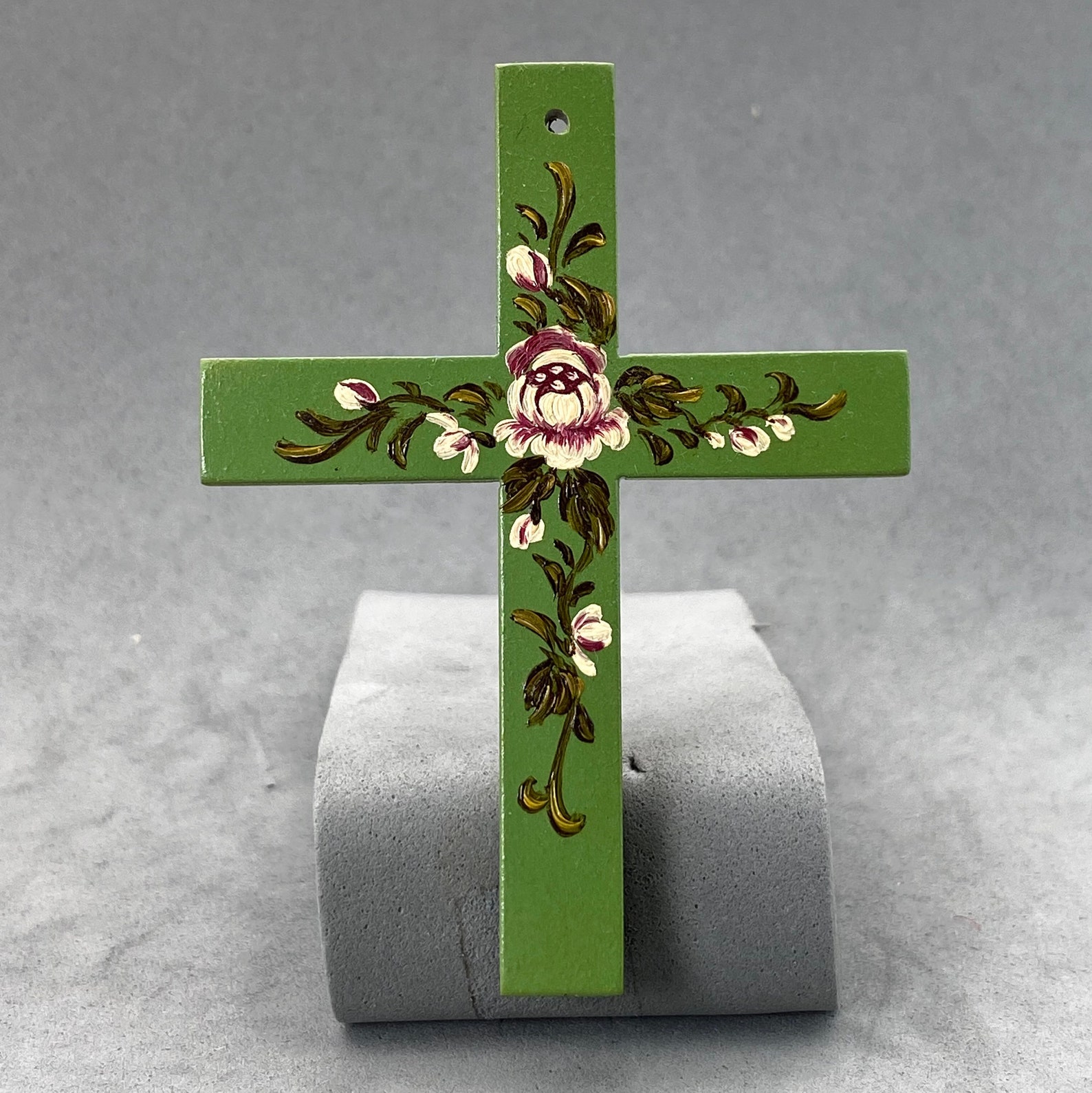 Evergreen Teakwood Cross With Painted Flower Bouquet Stem and - Etsy