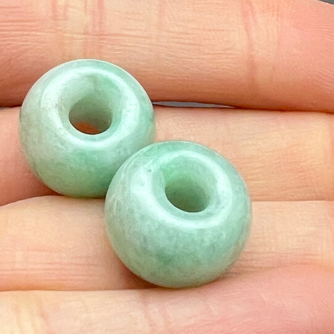 Jade Bead: One Pair of Green Jade Barrel Bead, Natural Color Jadeite ...