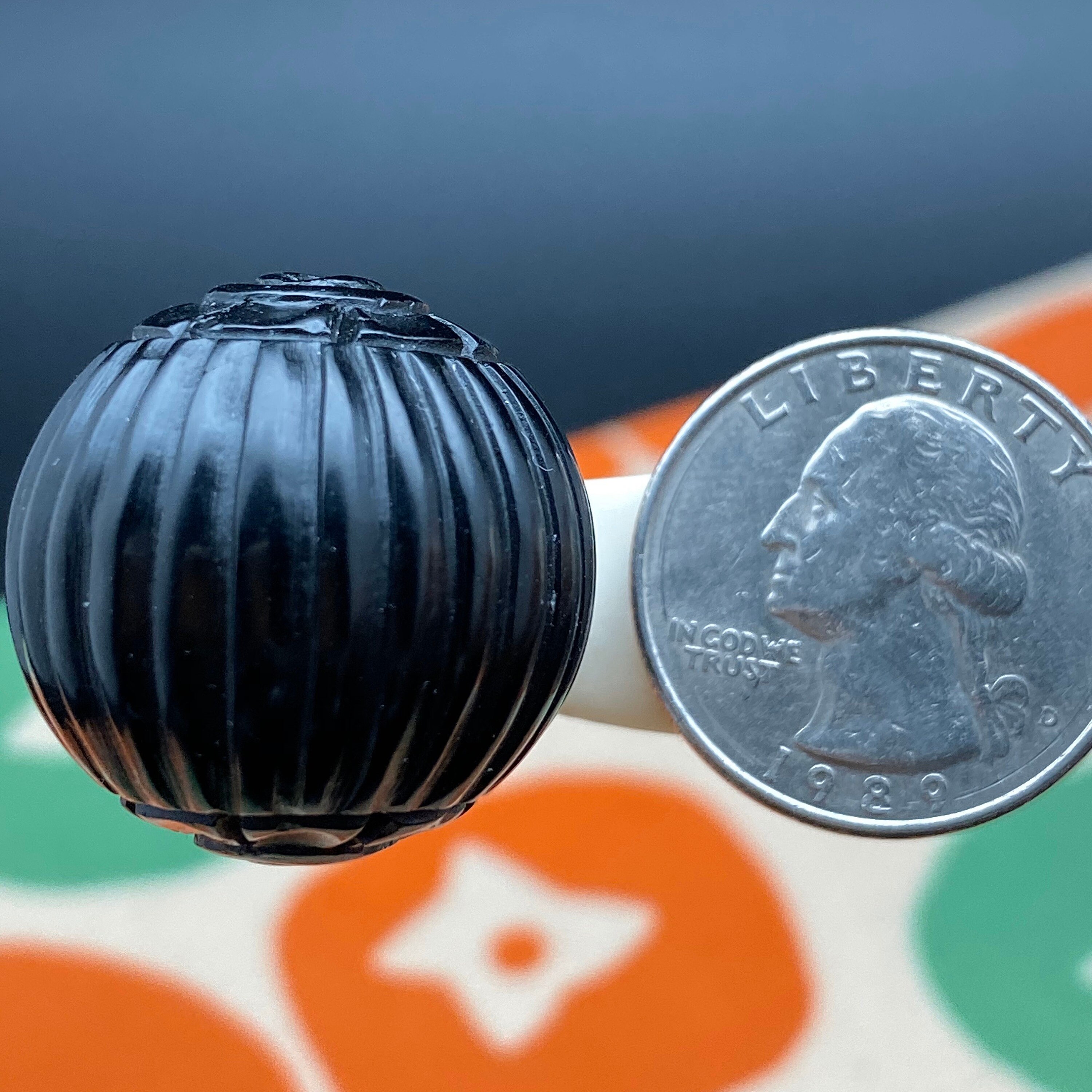 1 Vintage Jet Bead: Hand Carved Black Jet Bead in Pumpkin Shape ...