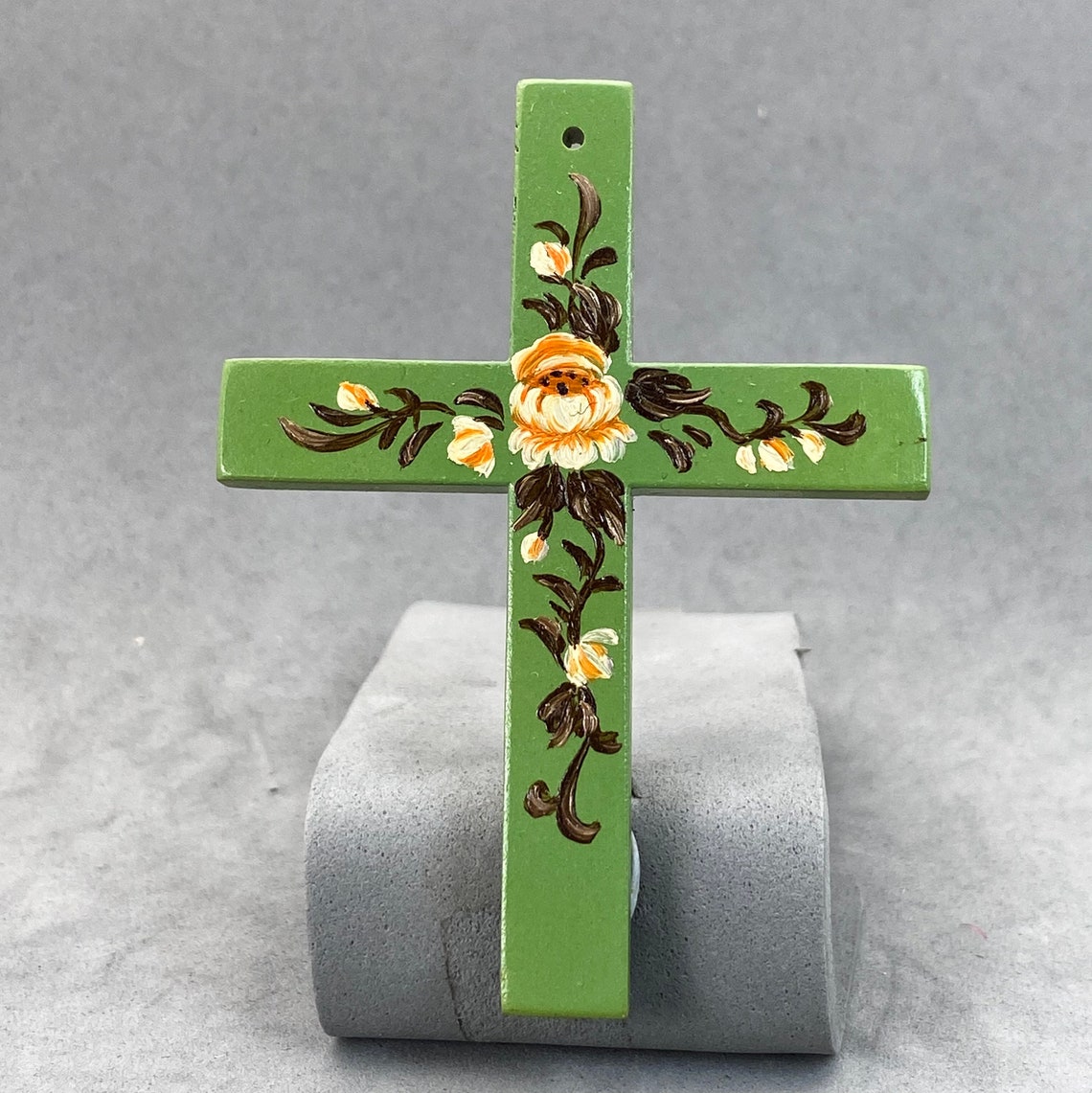 Evergreen Teakwood Cross With Painted Flower Bouquet Stem and - Etsy