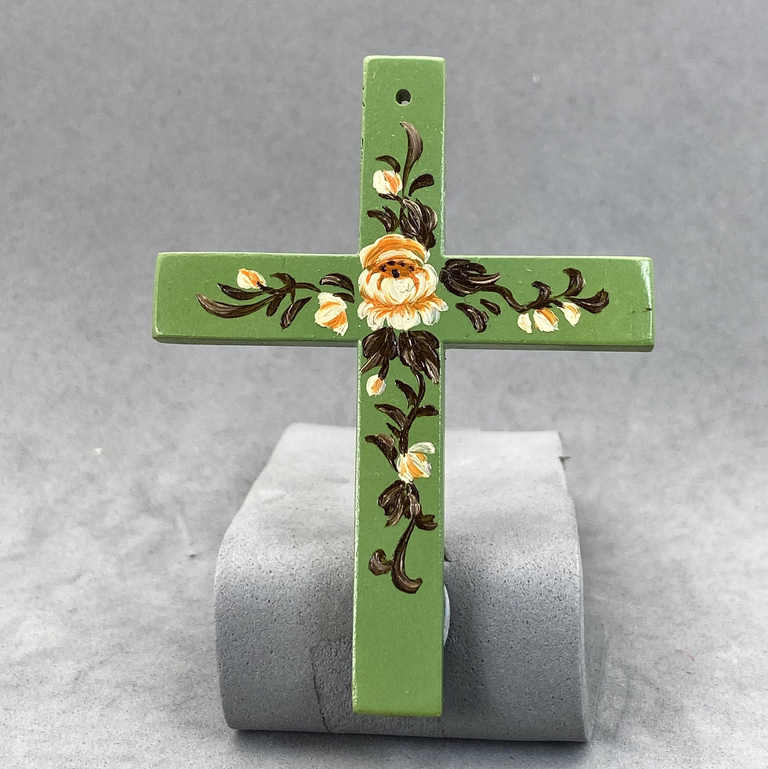 Evergreen Teakwood Cross With Painted Flower Bouquet Stem and - Etsy