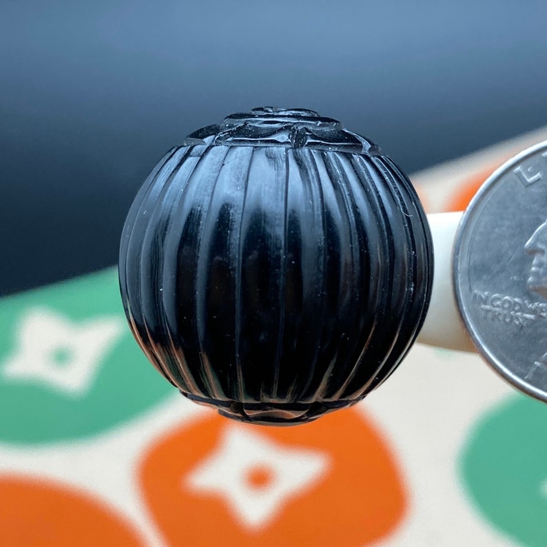 1 Vintage Jet Bead: Hand Carved Black Jet Bead in Pumpkin Shape ...
