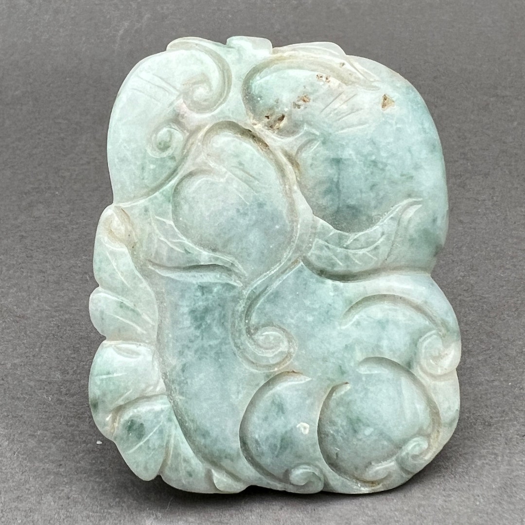 Estate Sale: Vintage Hand Carved Jadeite Pendant of Bats and Peach ...