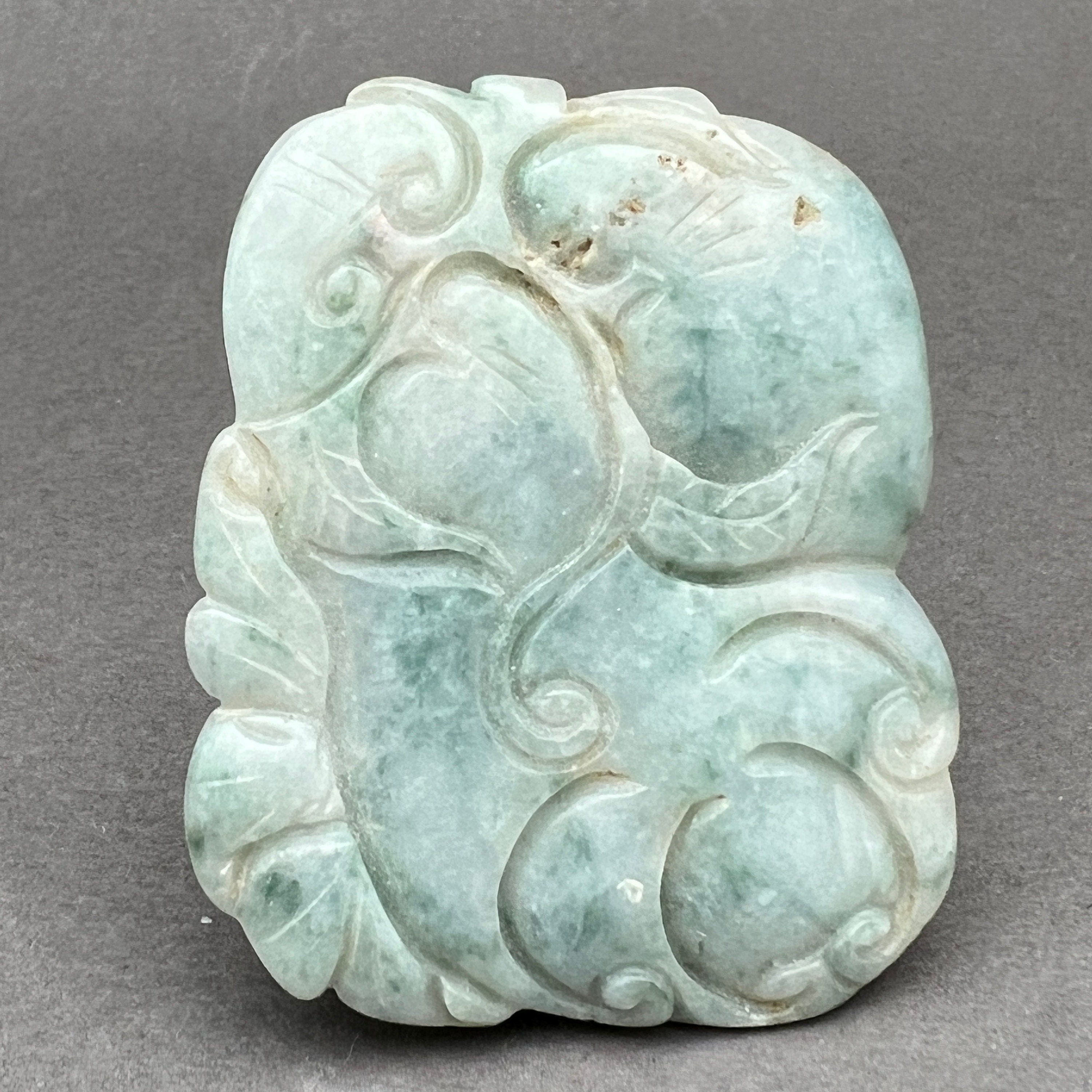 Estate Sale: Vintage Hand Carved Jadeite Pendant of Bats and Peach ...
