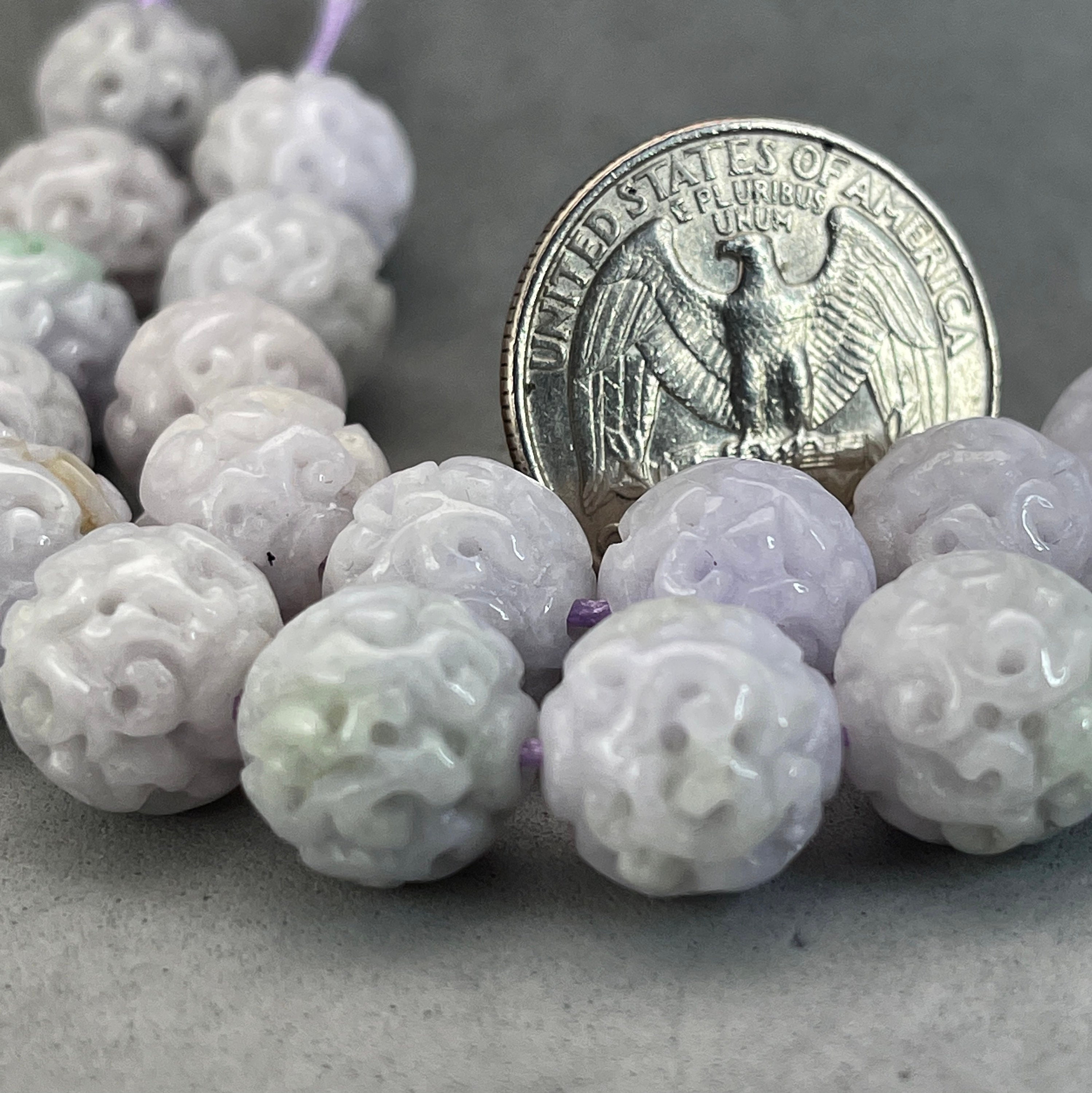 One Jade Carving: Hand Carved Natural Color Lavender Jadeite Bead ...