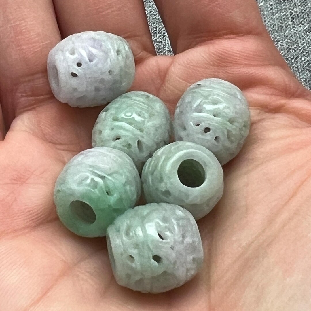 Jade Bead: One Bead of Hand Carved Jadeite Barrel Bead, Green Jadeite ...