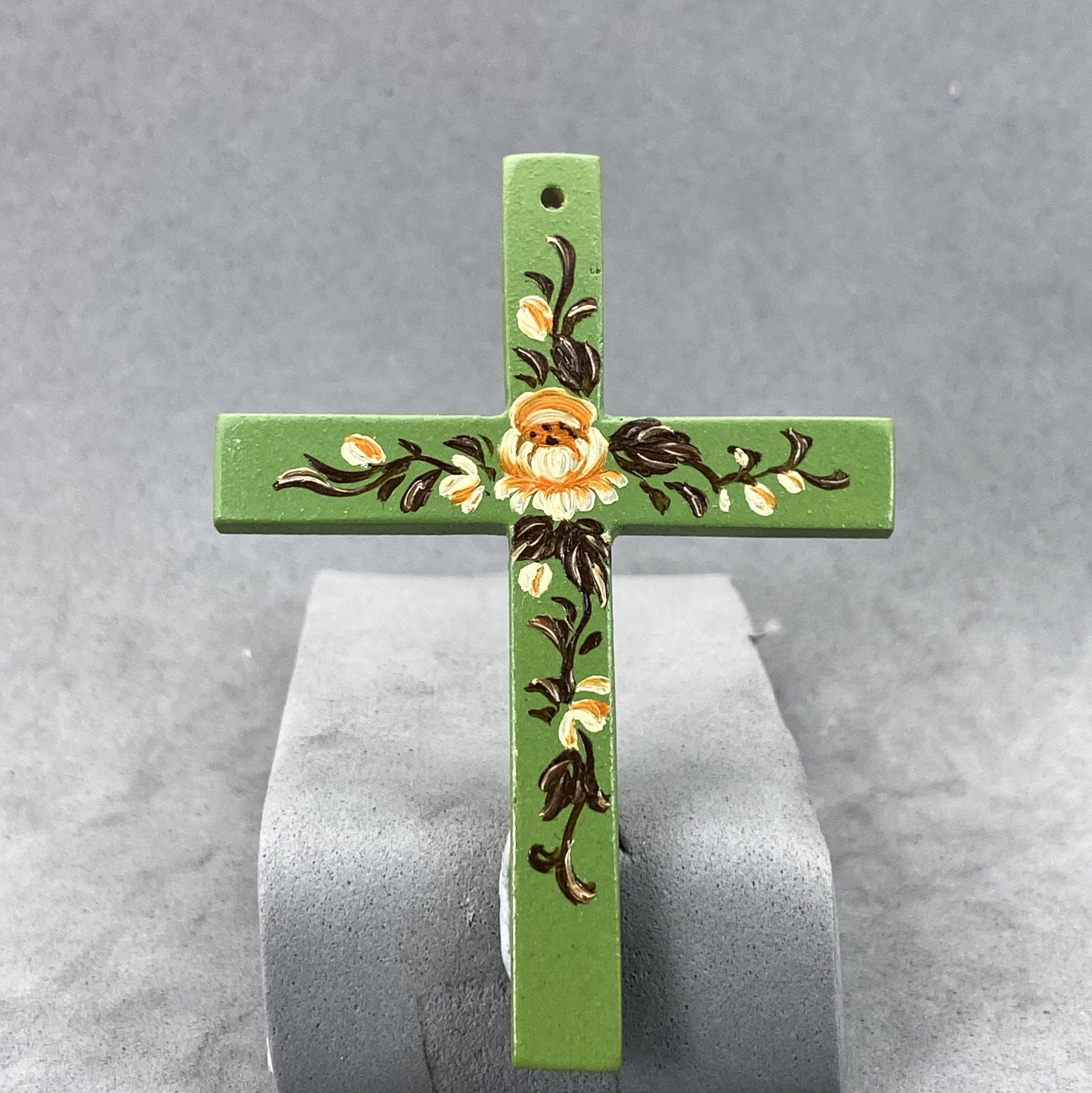 Evergreen Wood Cross Pendant Hand Painted With Flower Bouquet, Flower ...