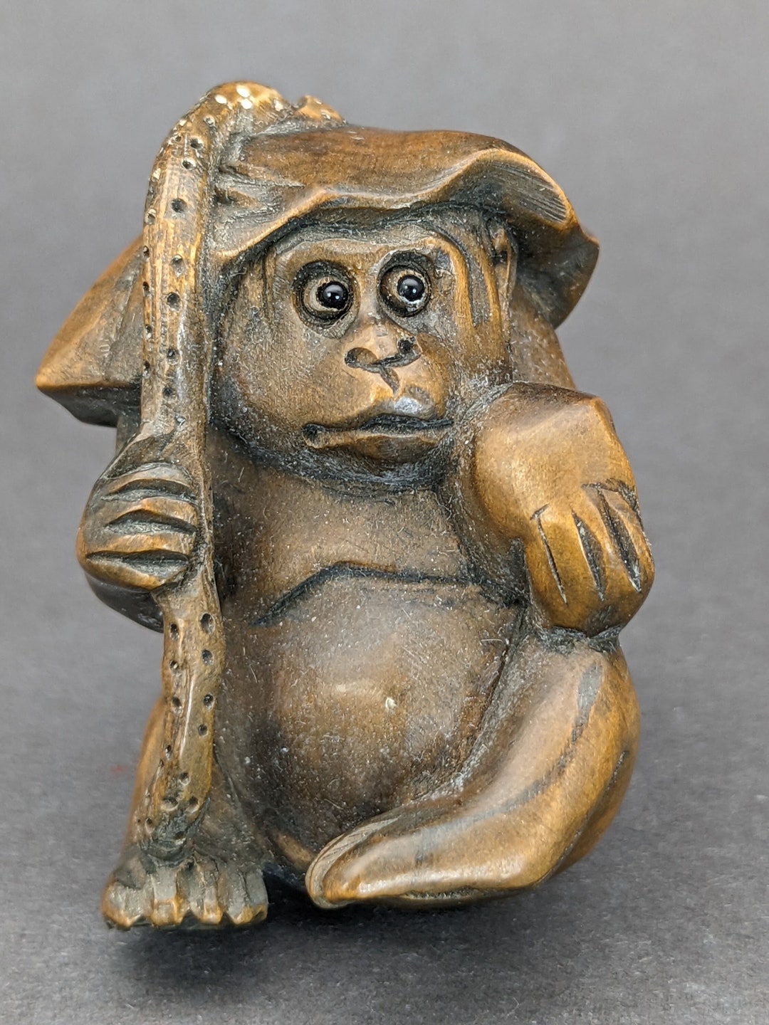 Hand Carved Boxwood Monkey Netsuke, Boxwood Monkey Netsuke, Monkey ...