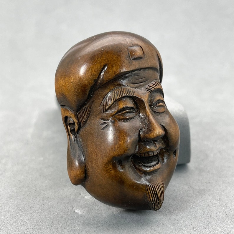 Hand Carved Boxwood Japanese Opera Mask a Merchant - Etsy
