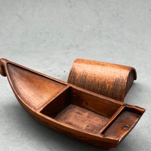 Hand Carved Boxwood Box: Covered Box of a Small Boat, Fine ...