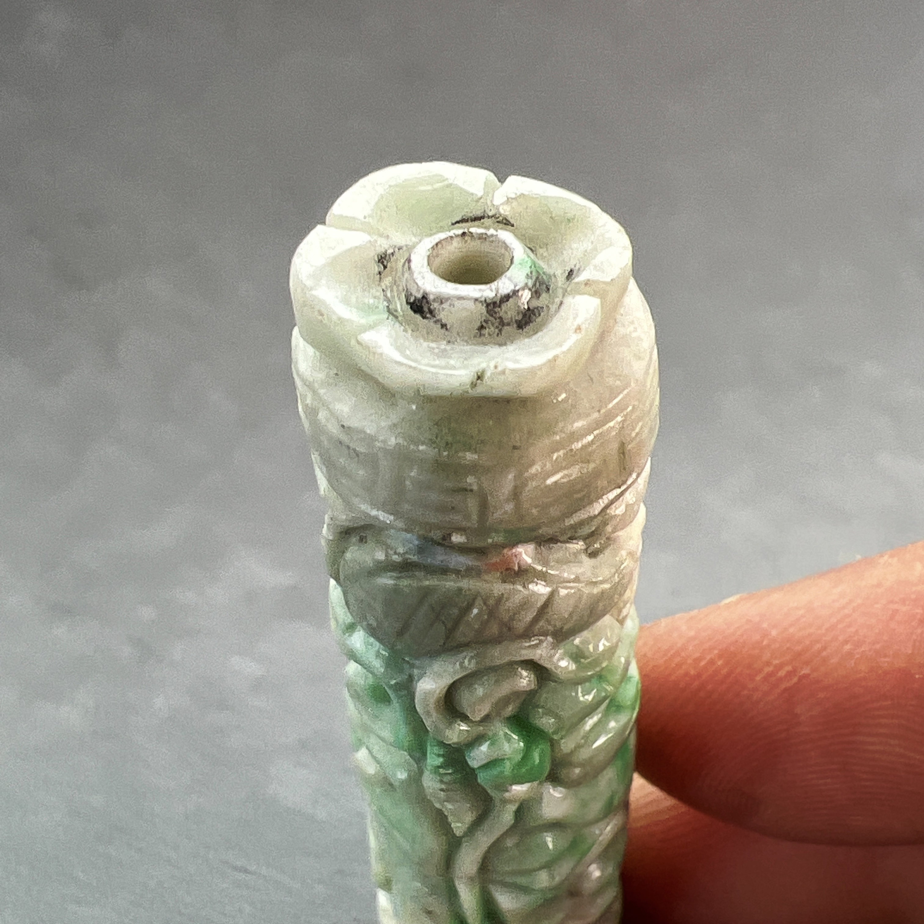 Jade Carving: One1hand Carved Natural Color Jade Tube Bead - Etsy