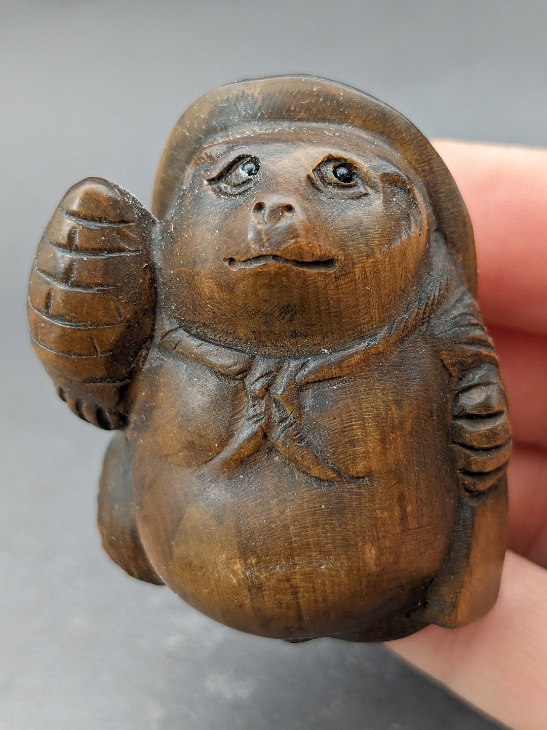 Hand Carved Boxwood Netsuke of Tanuki, Mythical Animal, Friendship ...