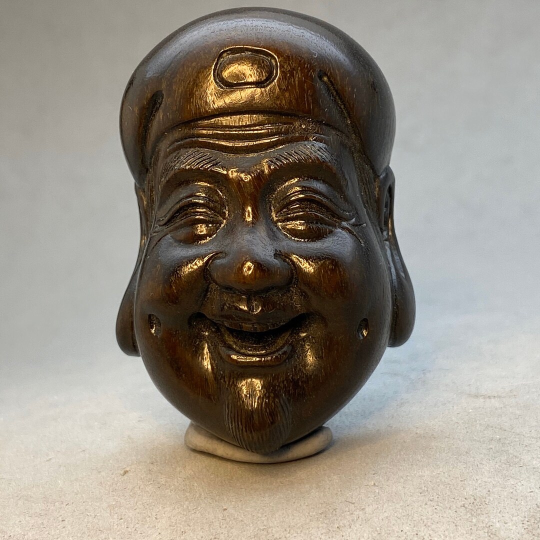 Hand Carved Teakwood Japanese Opera Mask, a Merchant, Represents ...