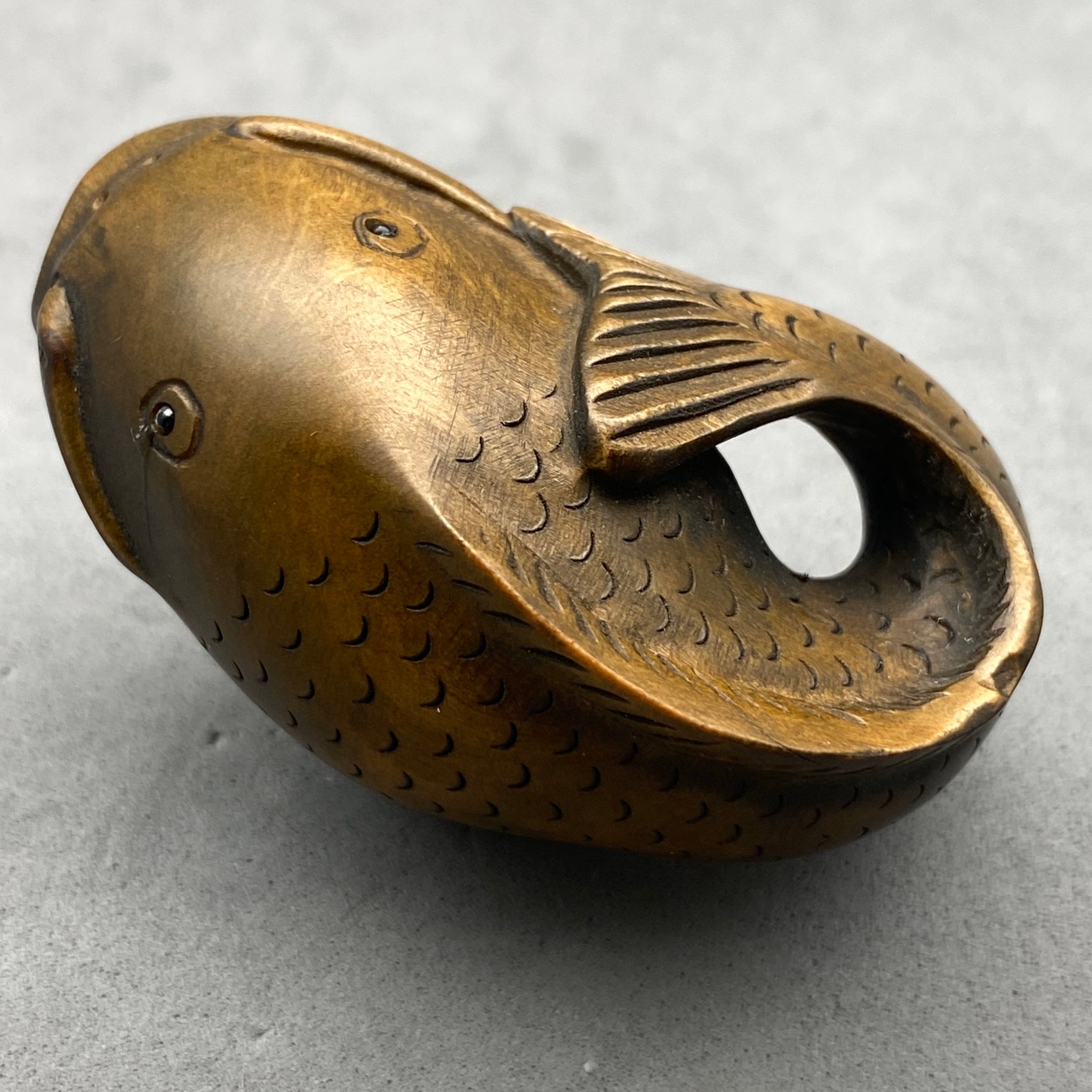 Hand Carved Boxwood Fish Netsuke Wood Fish Netsuke Signed by - Etsy