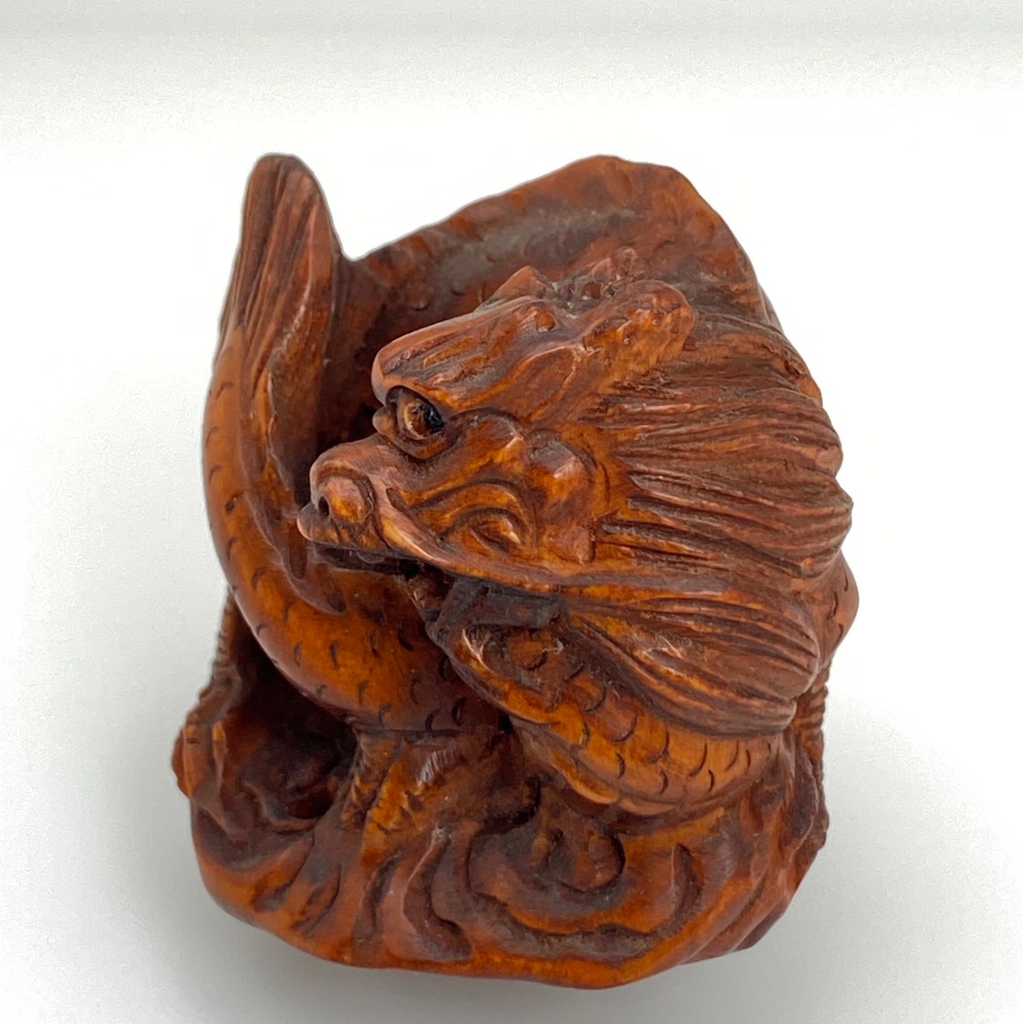 Hand carved Boxwood dragon netsuke wood dragon netsuke | Etsy