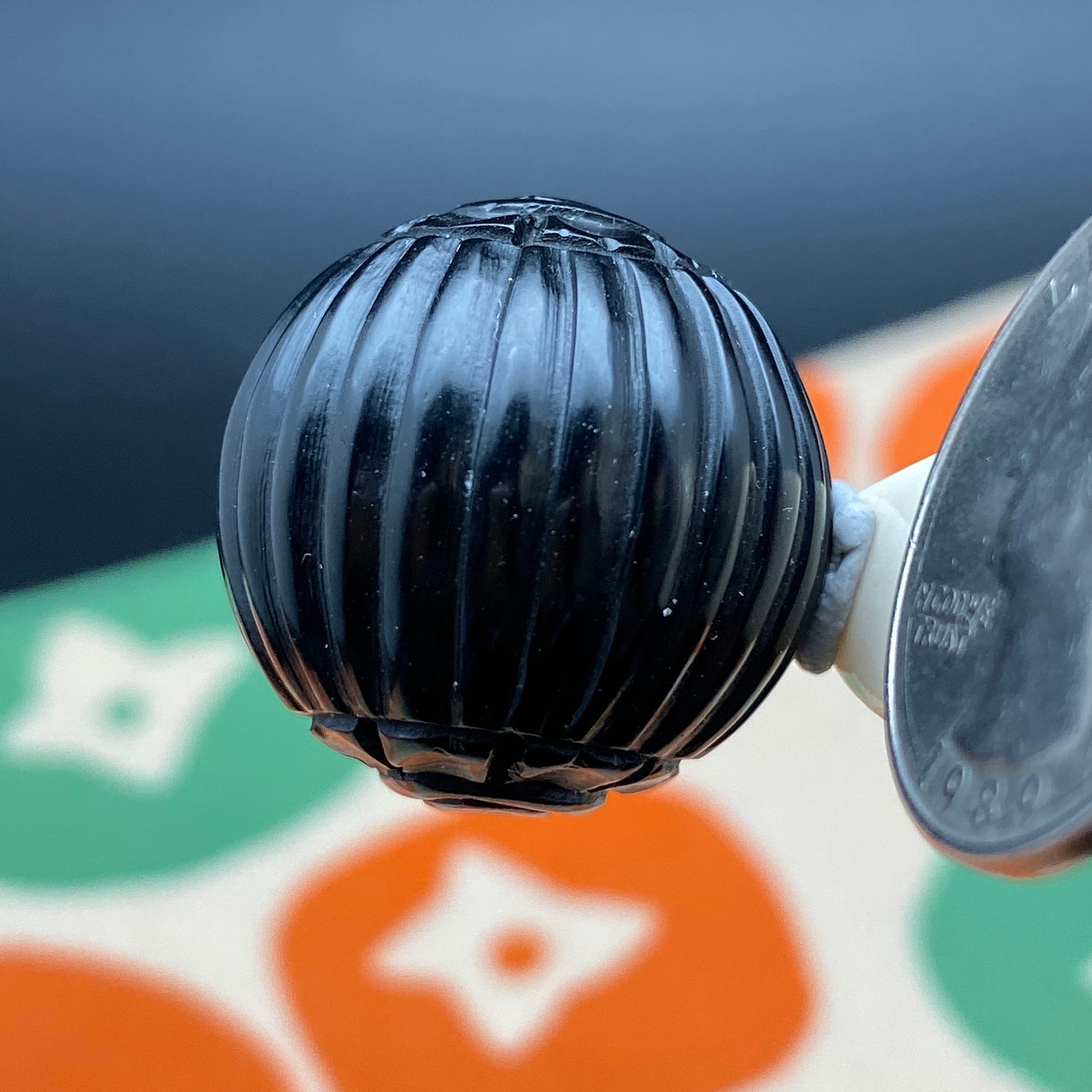 1 Vintage Jet Bead: Hand Carved Black Jet Bead in Pumpkin Shape ...