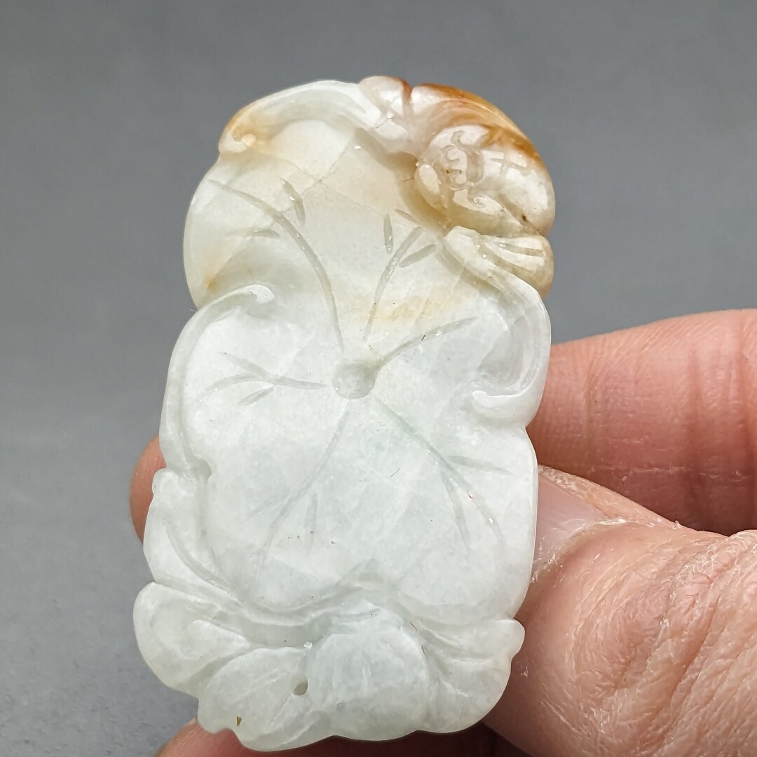 Jade Carving: Vintage Hand Carved Jadeite Pendant of Kirin and Lotus ...