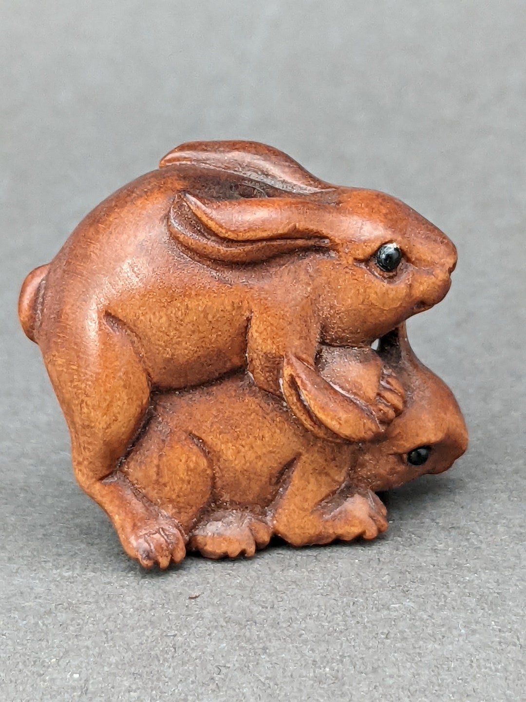 One Hand Carved Boxwood Ojime: Bunny, Rabbit, Hare, Year of the Hare ...