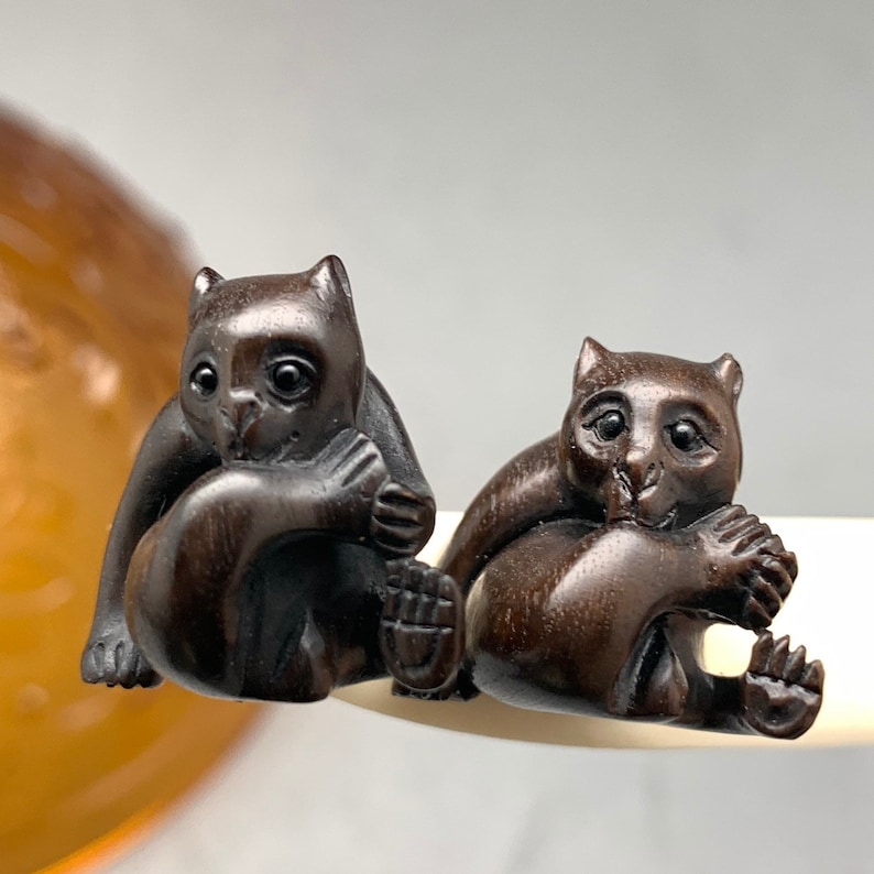 2 Teakwood Ojime: Panda Ironwood Panda Bead Panda Netsuke - Etsy