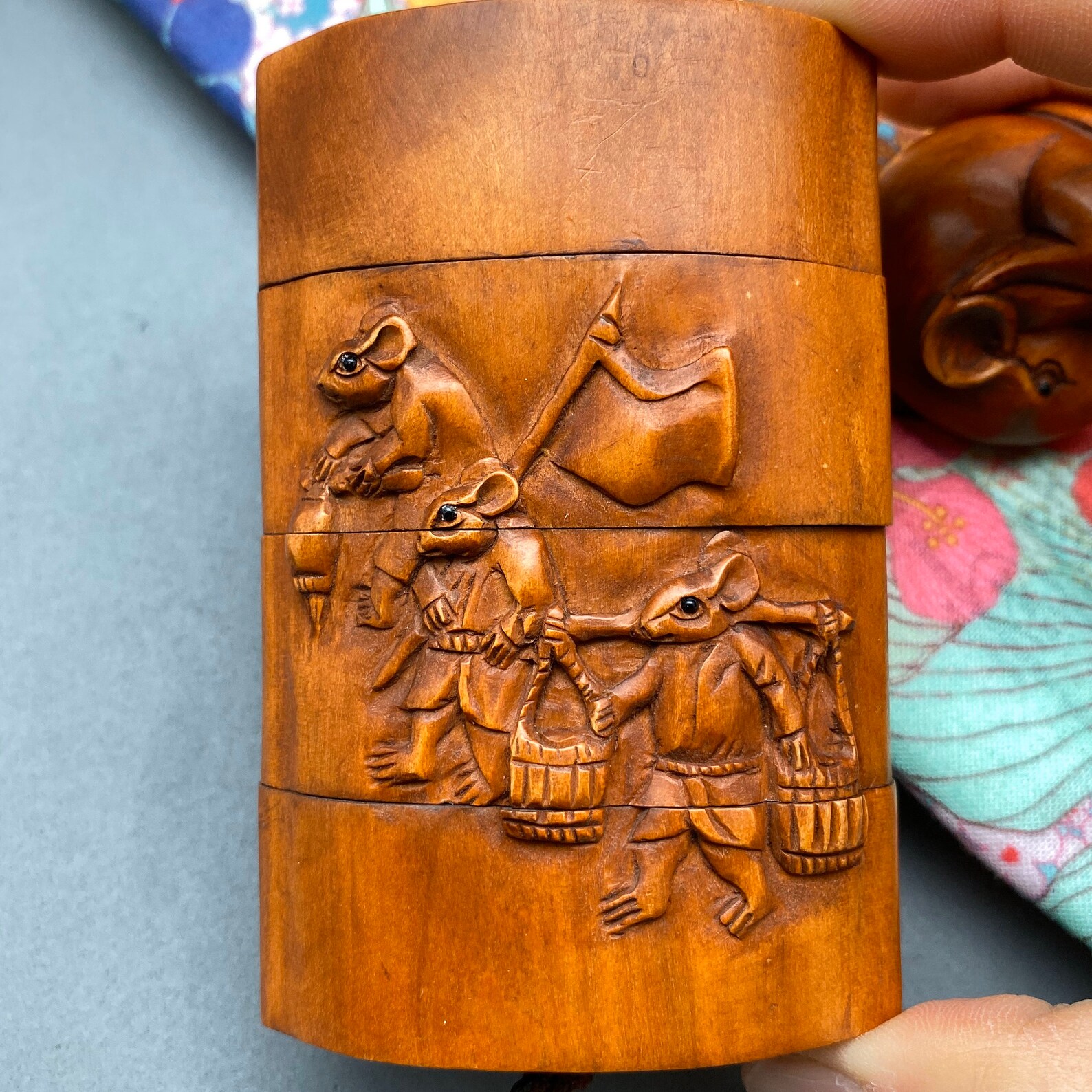 Hand Carved Boxwood Inro Kimono Accessories Stamp and Money - Etsy