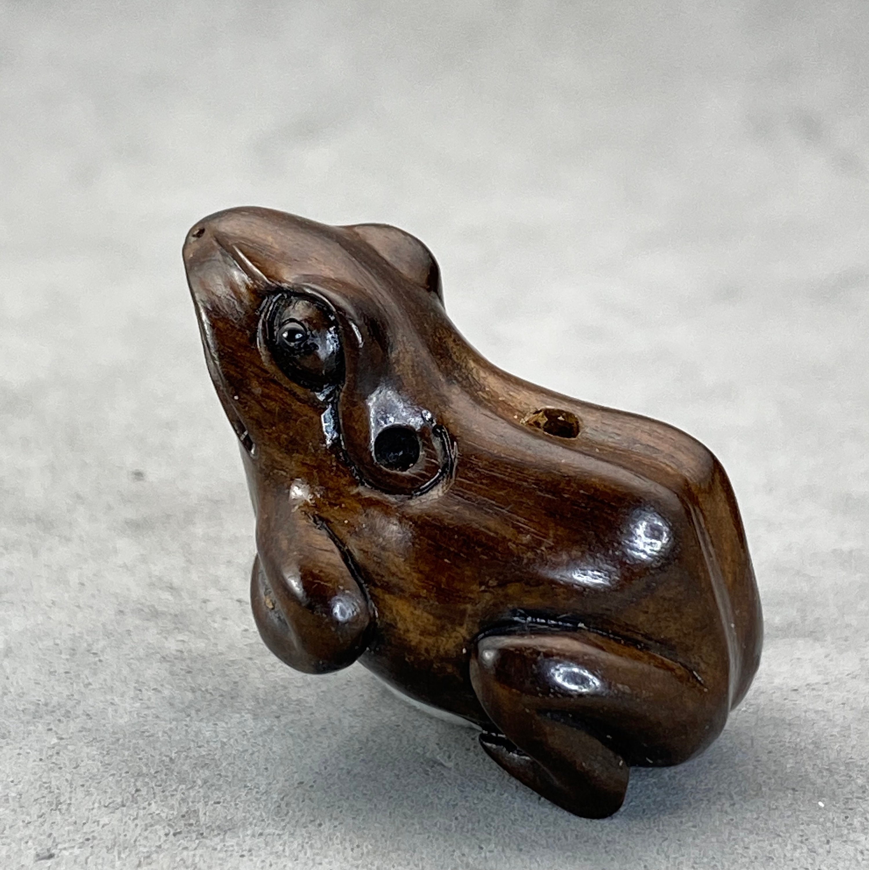 One Teakwood Ojime : Frog Playing Flute on a Lily Pad Very - Etsy