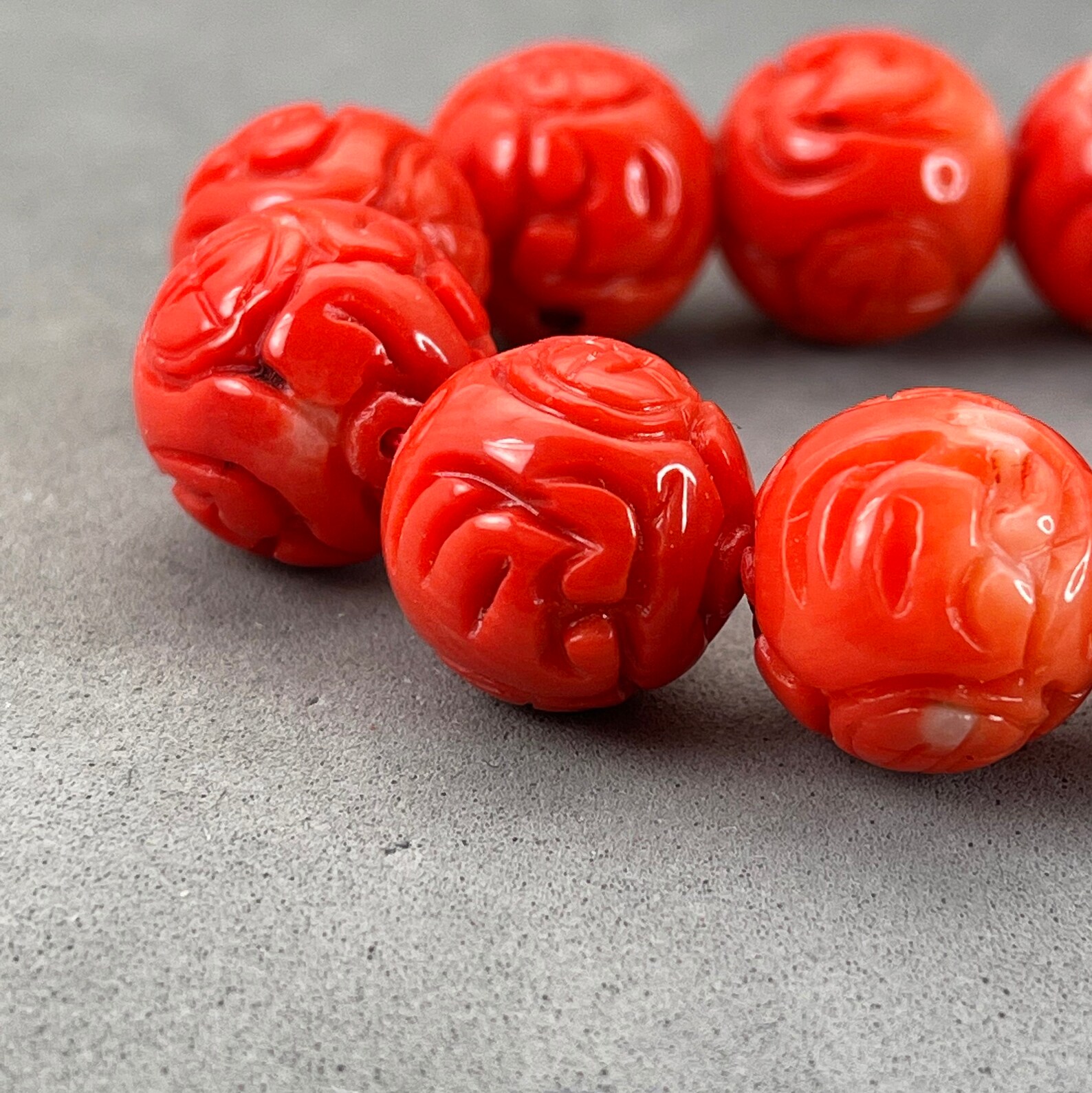 One Hand Carved Vintage Dyed Red Coral Bead, Round Shape Coral Beads ...
