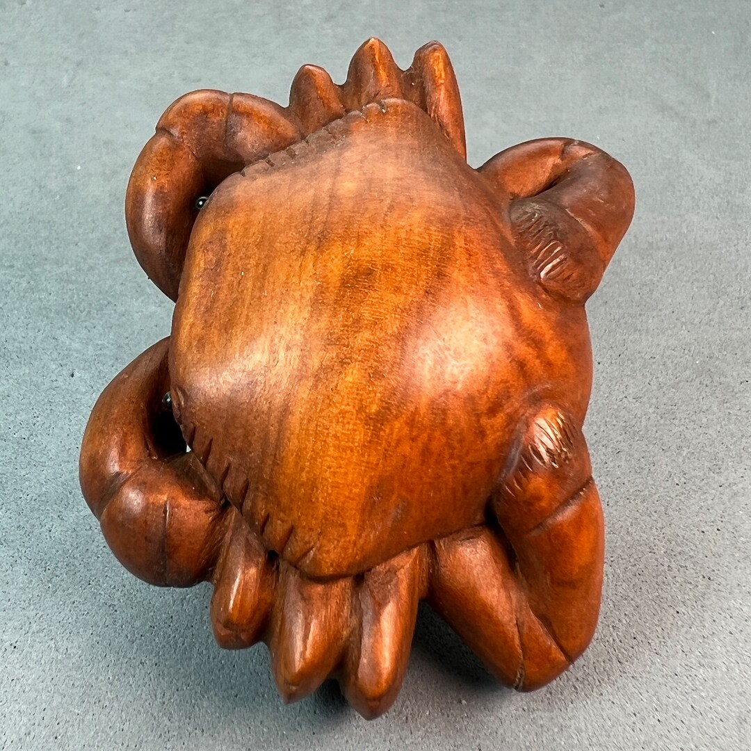 Hand Carved Boxwood Crab Netsuke, Wood Crab Netsuke, Fine Details, Sea ...