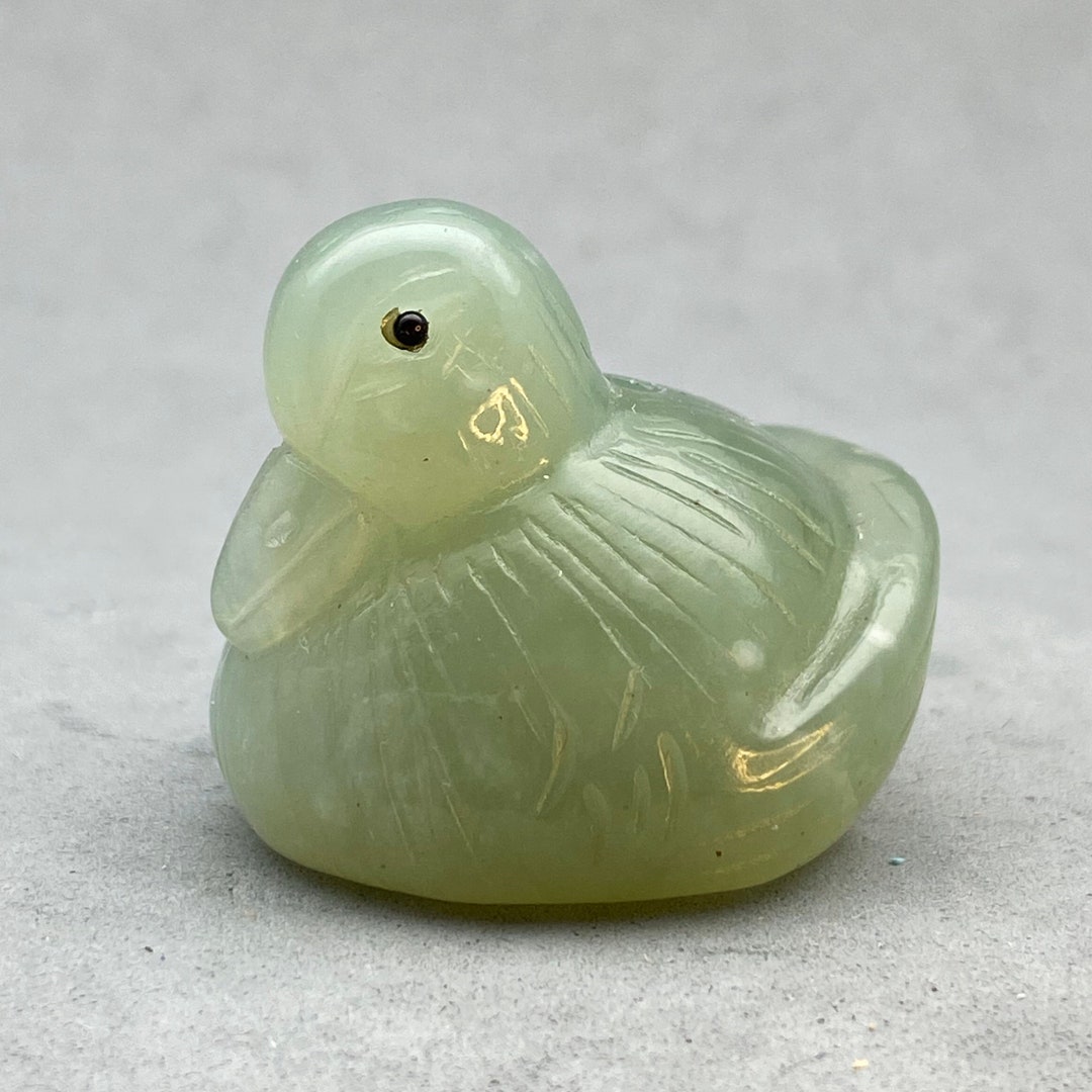 1 Vintage Hand Carved Serpentine Jade Duck Charm, Green Jade Duck Beads ...