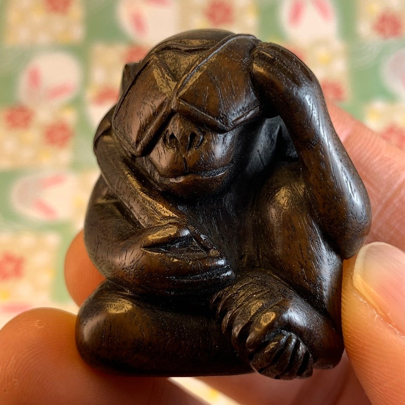 Hand Carved Teakwood Monkey Netsuke Ironwood Monkey Netsuke | Etsy