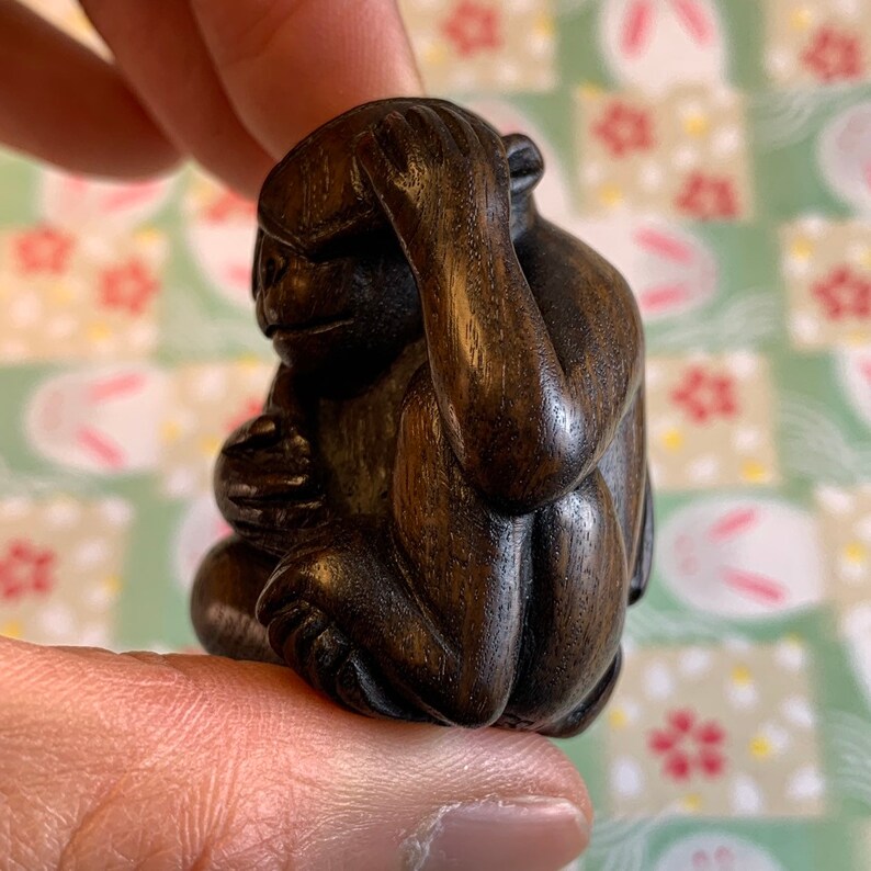Hand Carved Teakwood Monkey Netsuke Ironwood Monkey Netsuke | Etsy