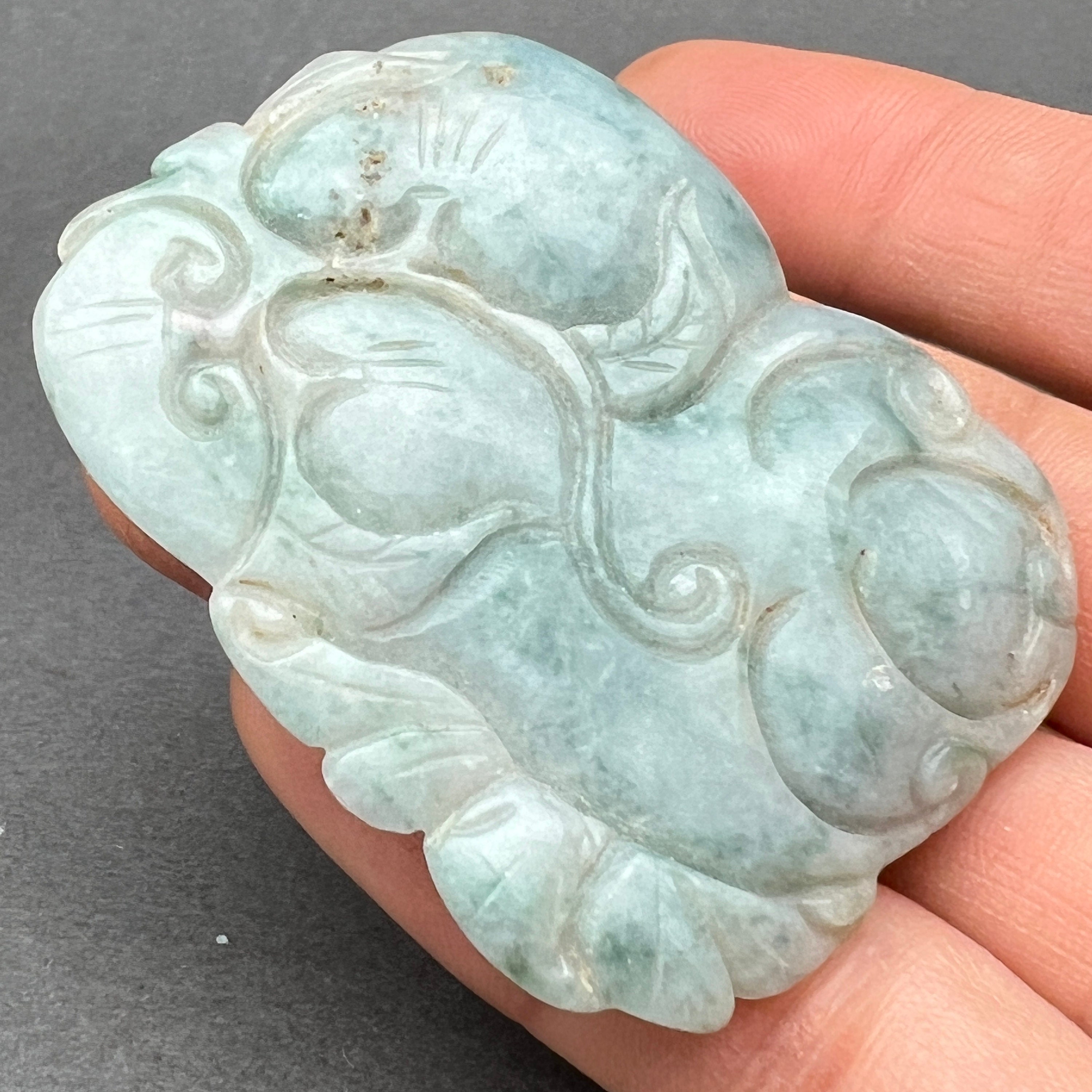 Estate Sale: Vintage Hand Carved Jadeite Pendant of Bats and Peach ...
