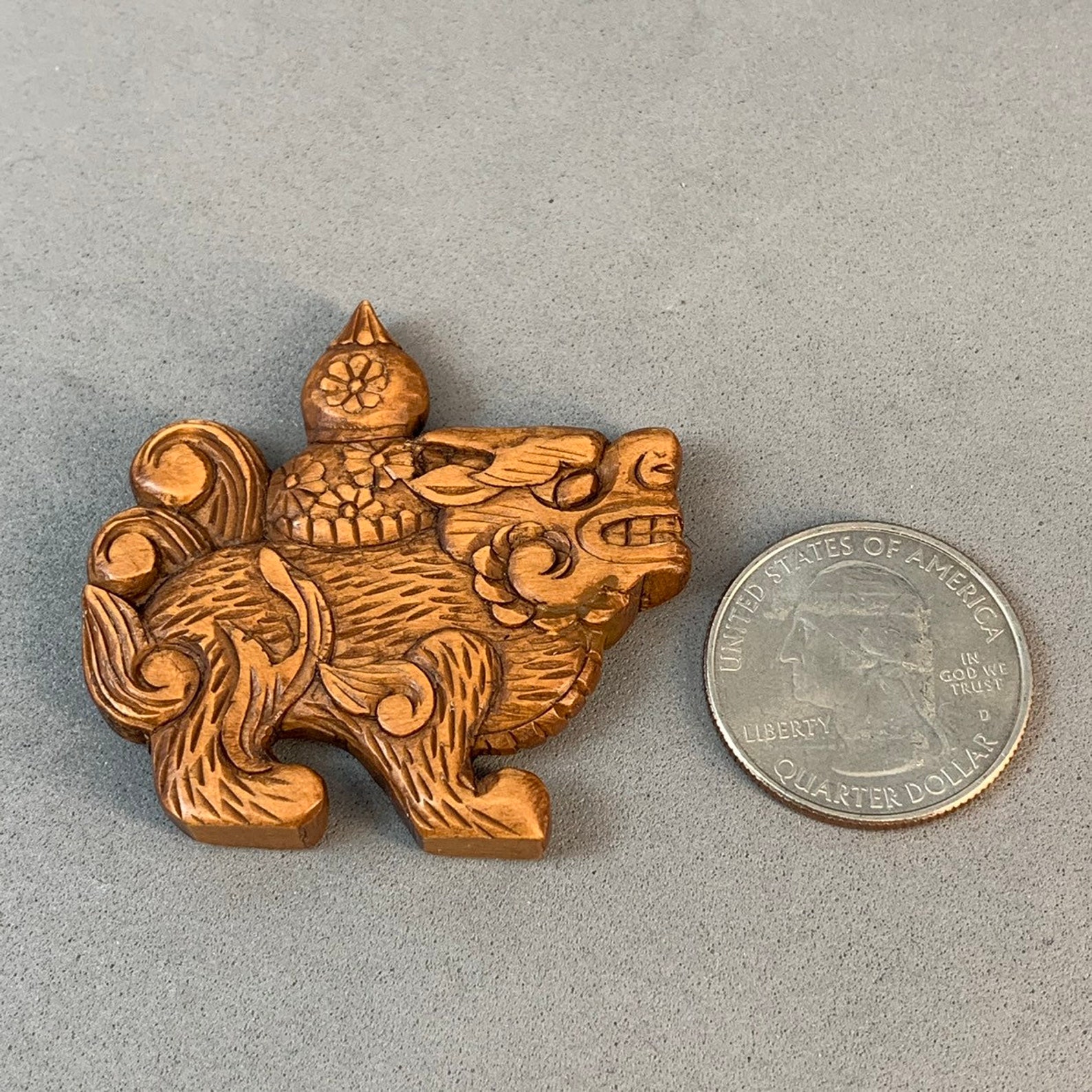 Hand Carved Boxwood Fu Dog Charm, Fu Dog Netsuke, Temple Lion Charm ...