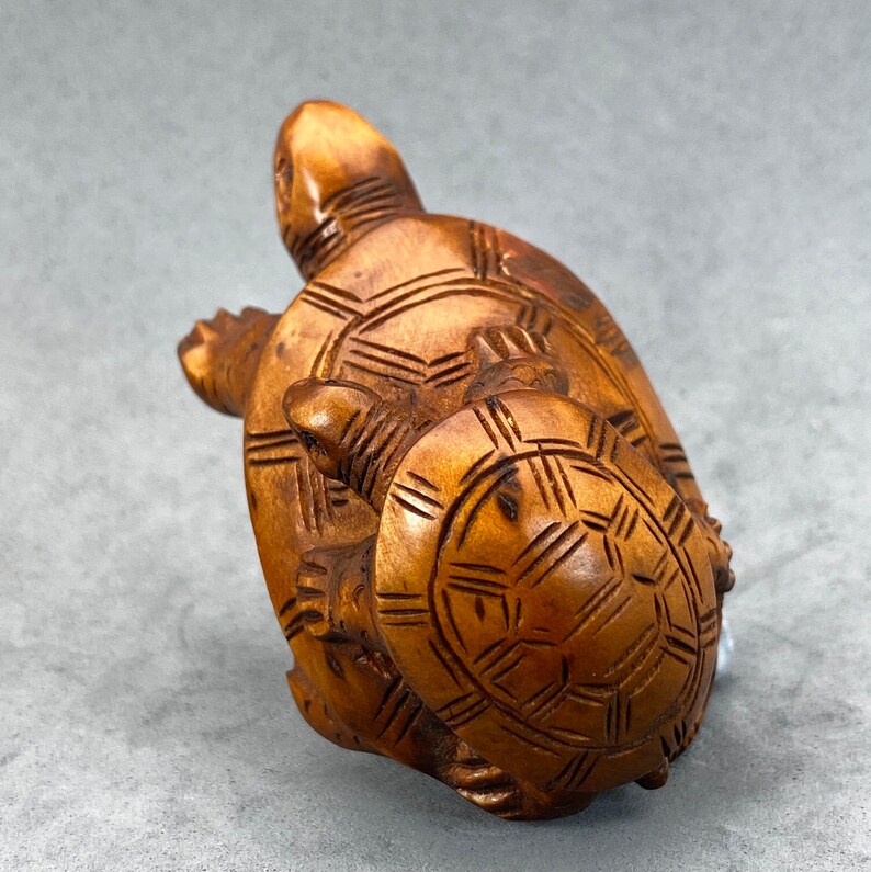 Hand Carved Boxwood a Group of Turtles, Wood Turtle Netsuke, Longevity ...