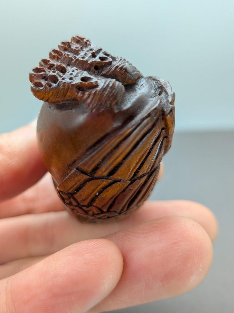 Hand Carved Boxwood Netsuke of an Owl, Boxwood Owl Netsuke, Wood Owl ...