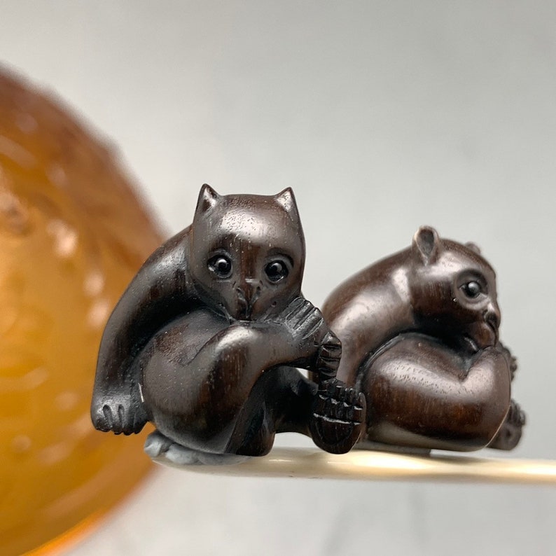2 Teakwood Ojime: Panda Ironwood Panda Bead Panda Netsuke - Etsy
