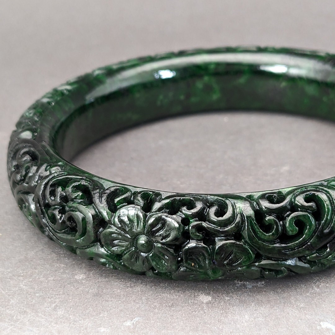 Natural Jade Bangle: Jadeite Bangle Carved With Dragon and Phoenix ...