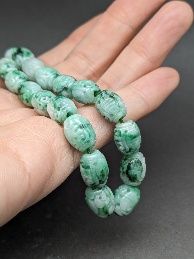 Jade Carving: 1 Oval Hand Carved Natural Color Jadeite Bead, Carved ...