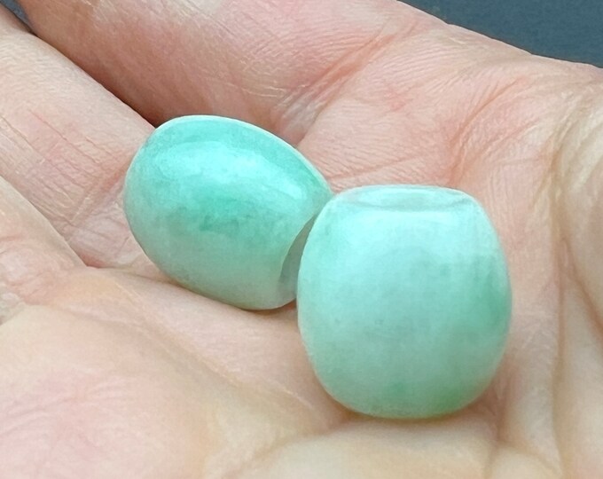Jade Bead: One Pair of Green Jade Barrel Bead, Natural Color Jadeite ...