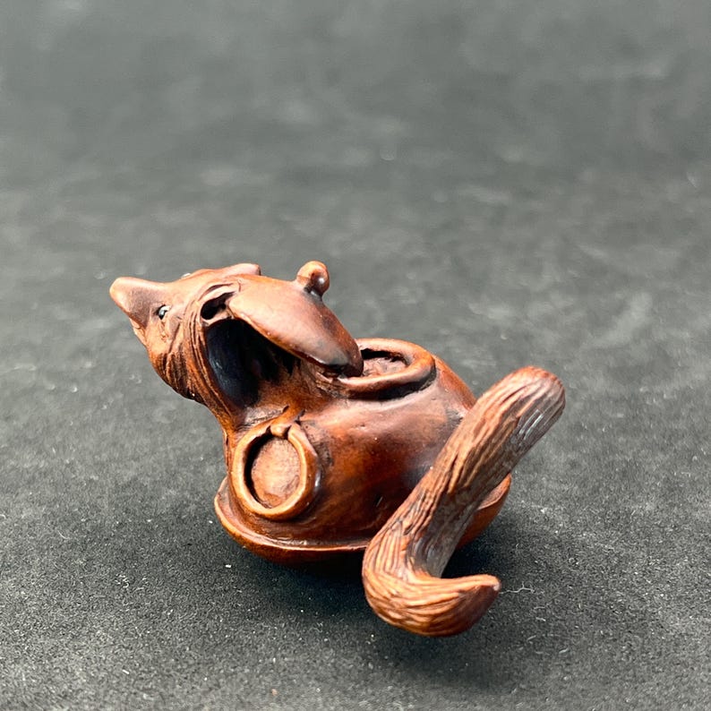 Hand Carved Boxwood Netsuke of Tanuki, Mythical Animal, Friendship ...