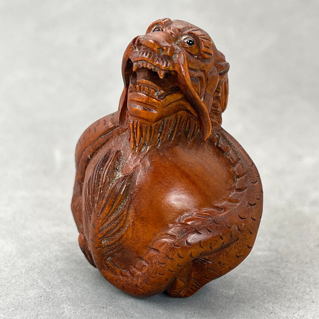 Hand Carved Boxwood Dragon Netsuke Wood Dragon Netsuke - Etsy