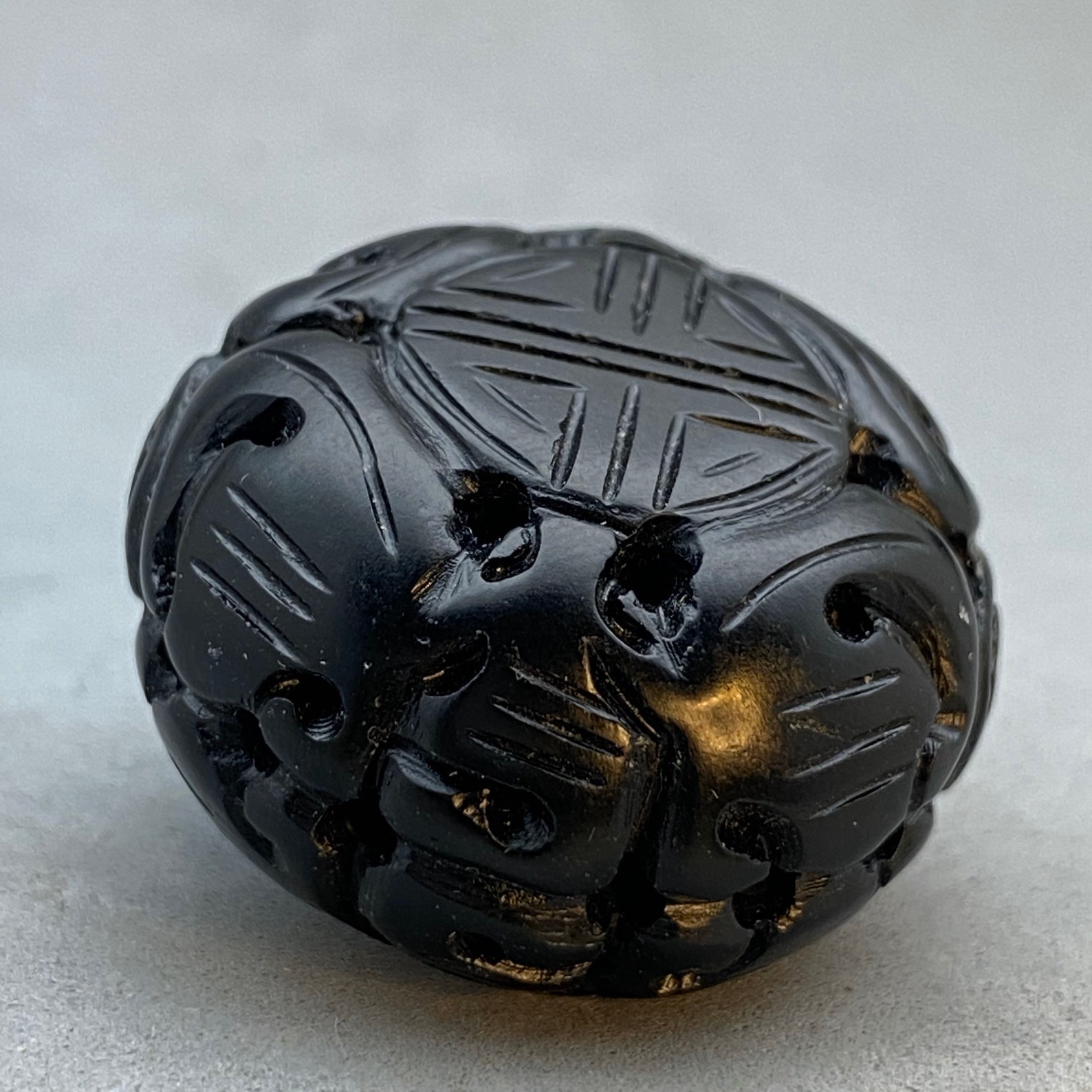 1 Vintage Jet Bead: Hand Carved Black Jet Bead of Longevity and Dragon ...