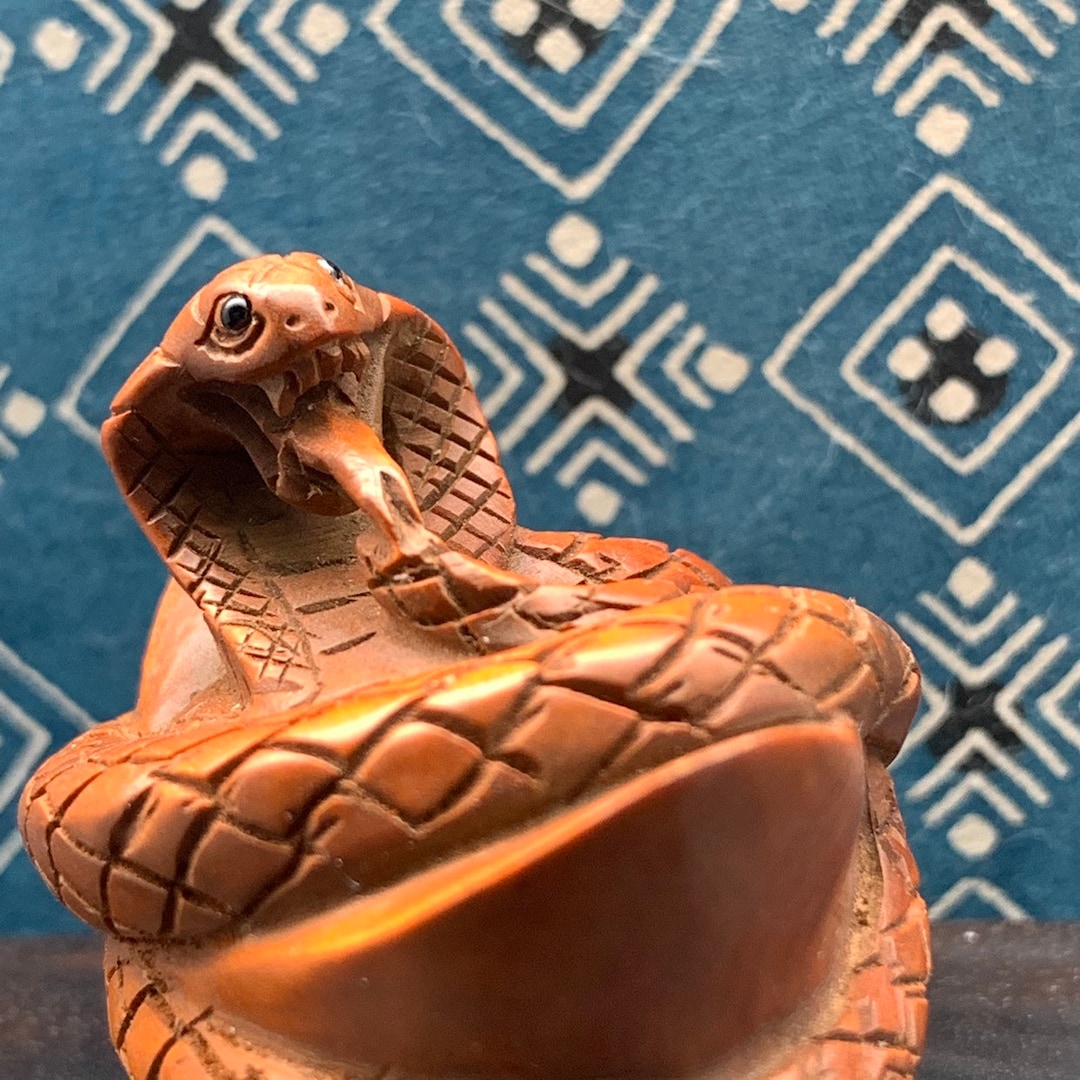 Hand Carved Boxwood Snake Netsuke Wood Snake Netsuke Boxwood - Etsy