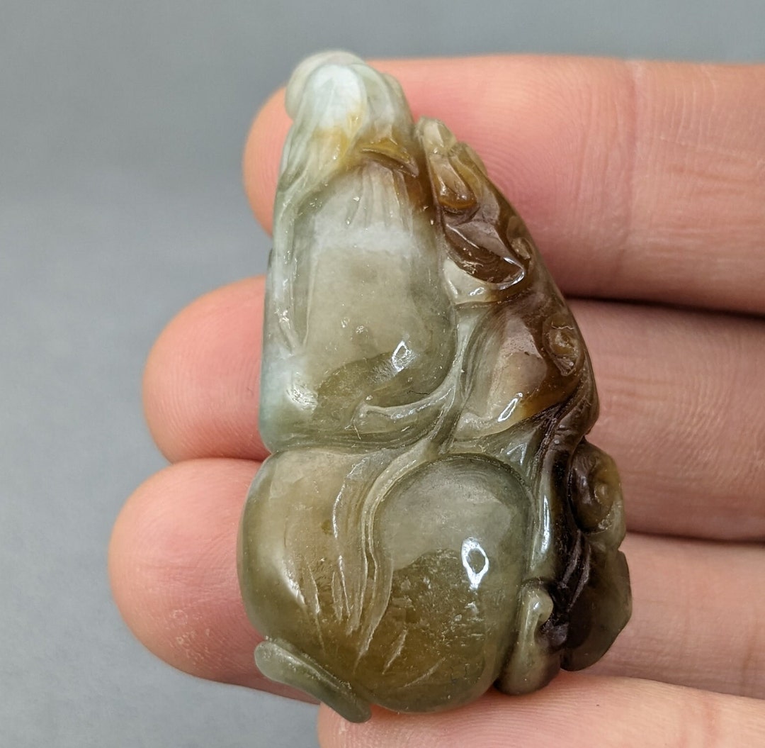 One Hand Carved Jadeite Pendant, Vintage Jadeite Pendant, Natural Color ...