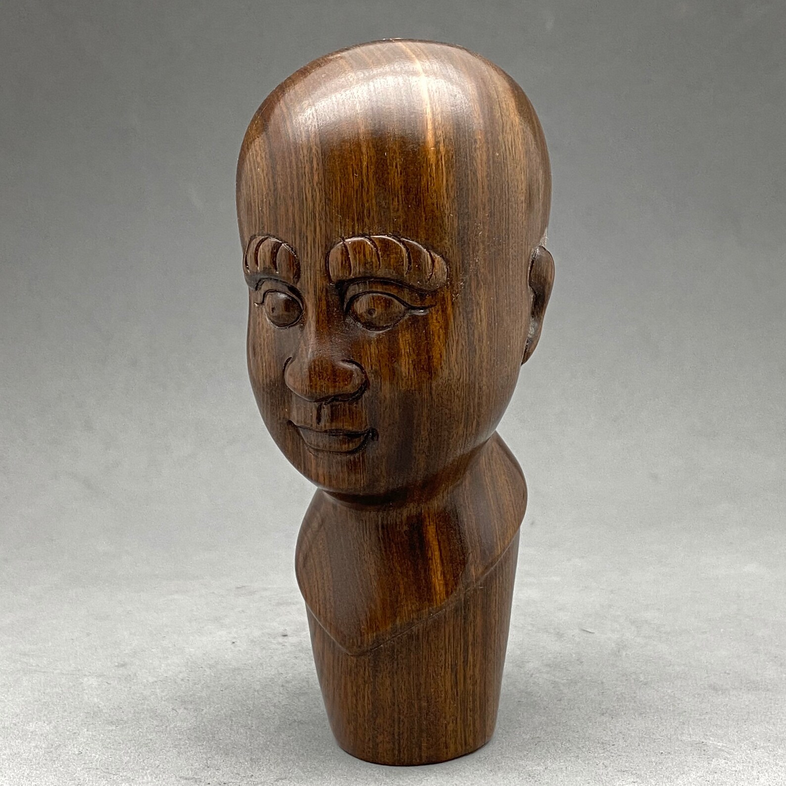 Hand Carved Teakwood, Ironwood Walking Stick Knob of a Monk Head, Bald ...
