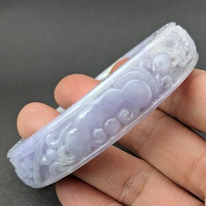 Estate Sales: Jadeite Bangle Carved With Flowers, Lavender Jade Flower ...