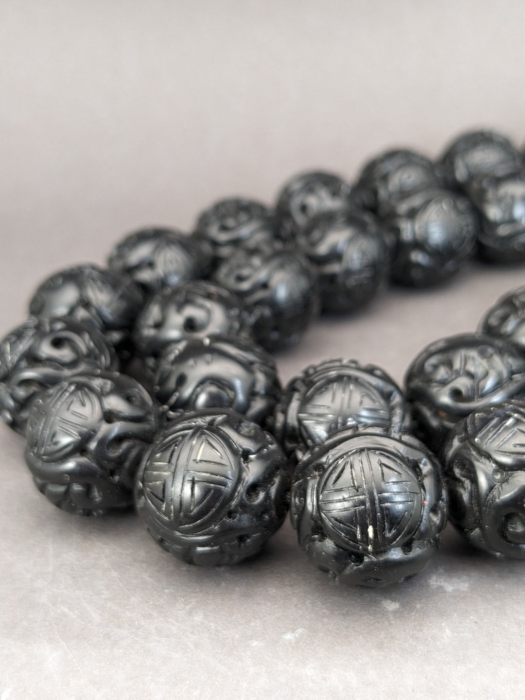 Vintage Jet Bead: One Bead Hand Carved Black Jet Bead of Longevity and ...